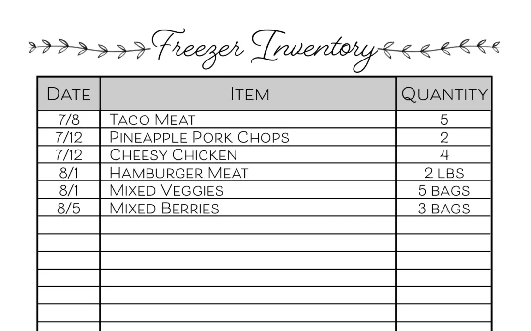 Free Printable Freezer Inventory Sheet: Save Money and Eat Healthy