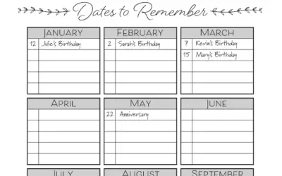 Dates To Remember Free Printable